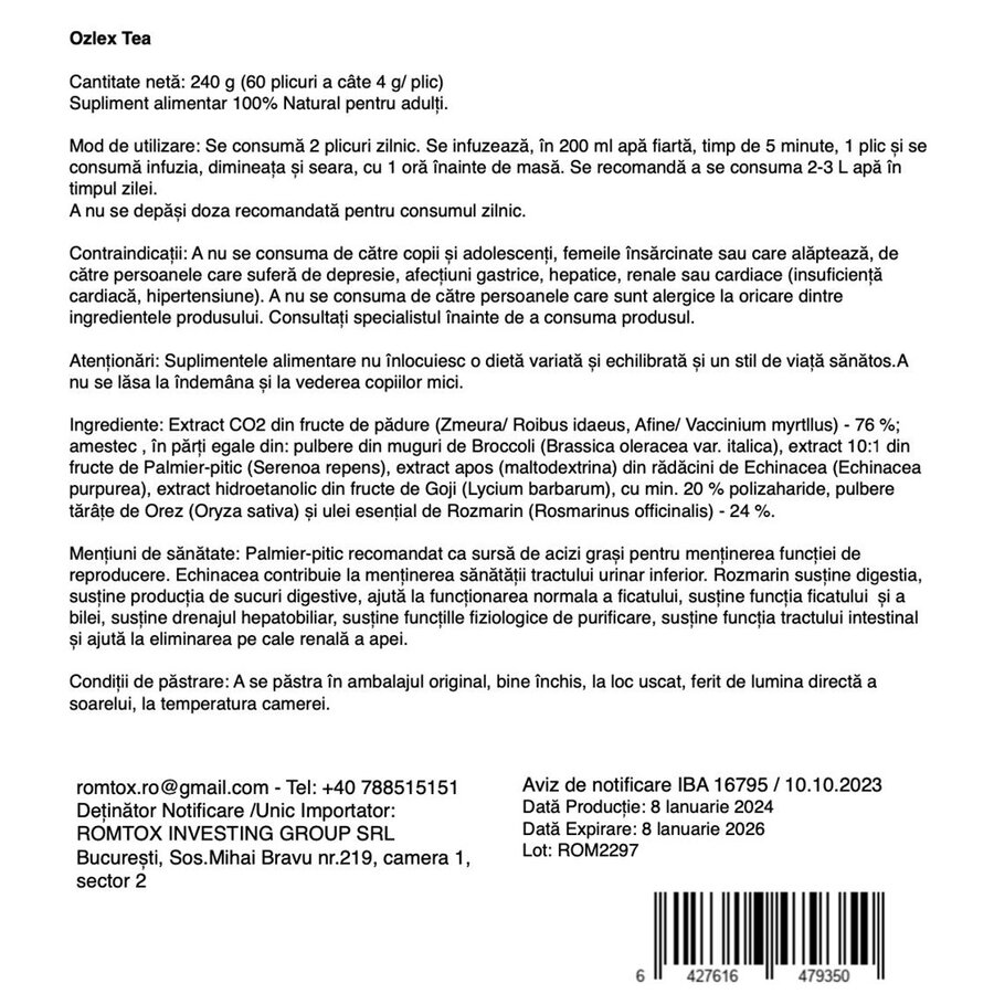 Ceai turcesc pentru slabit, 60 x 4 g, Ozlex Tea : Farmacia Tei online