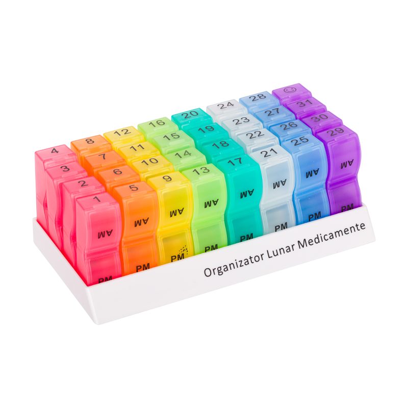 Organizator medicamente lunar colorat, 32 casete, Bazarul d : Farmacia ...