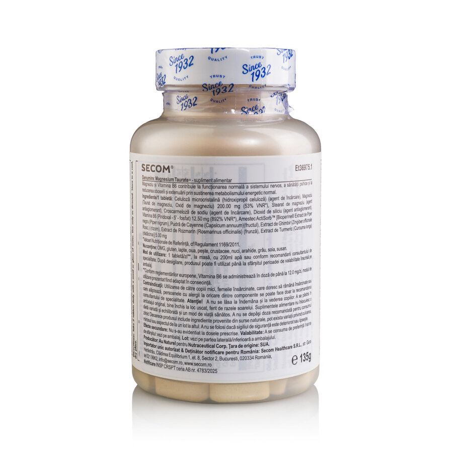 Magnesium Taurate Plus Kal, 400 mg, 90 tablete, Secom : Farmacia Tei online