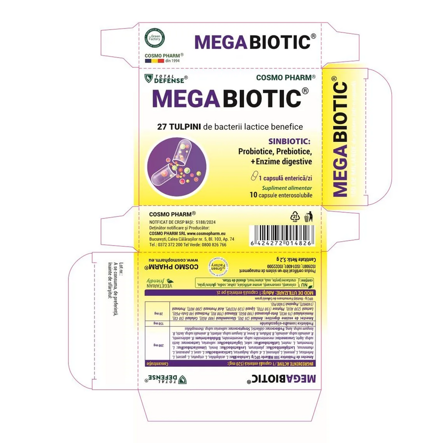 Megabiotic, 10 capsule enterosolubile, Cosmopharm : Farmacia Tei online