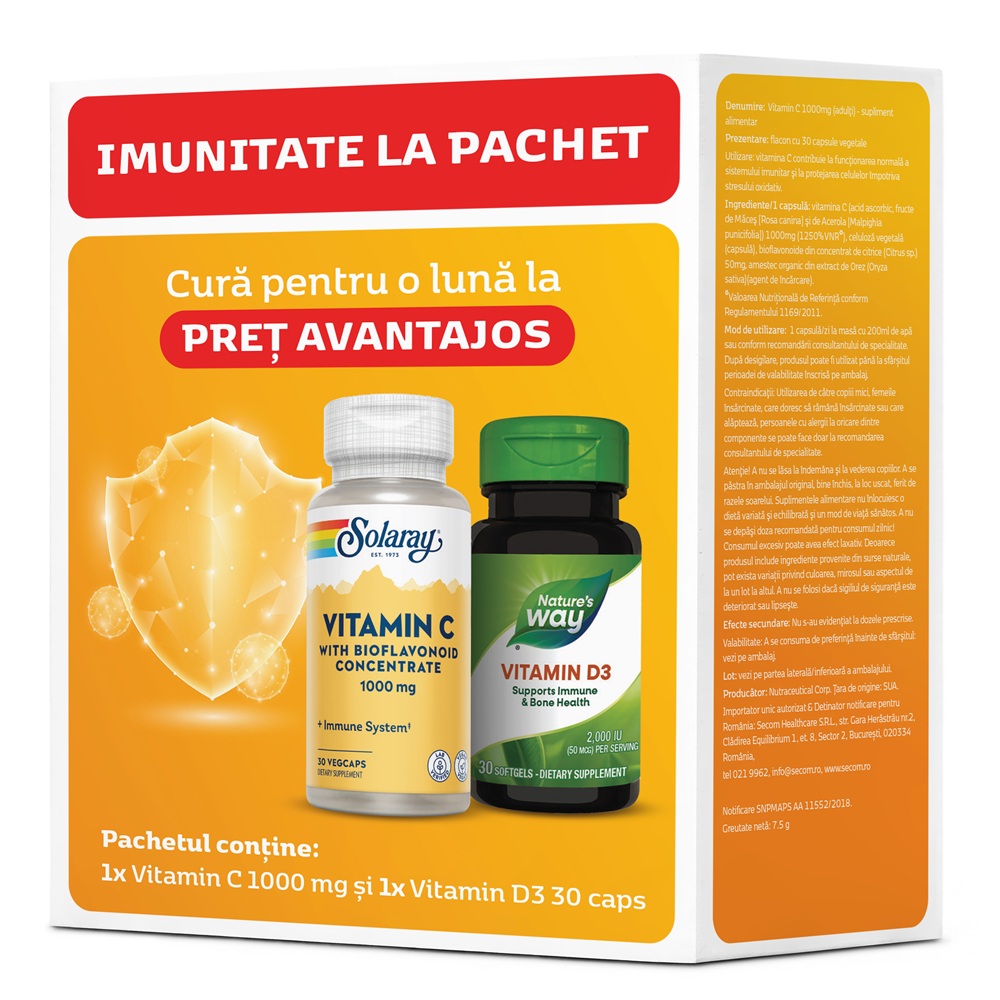 Zinc si Vitamina D3 Immuno C Solaray, 30 capsule, Secom : Farmacia Tei online