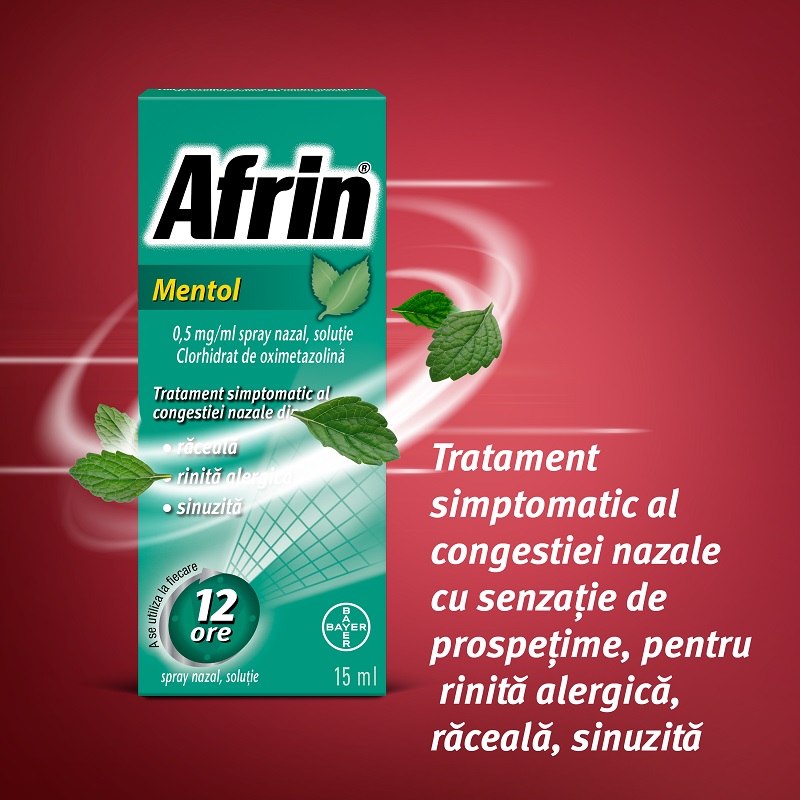 Afrin Mentol spray nazal, soluție, 0,5 mg/ml, 15 ml, Bayer : Farmacia ...