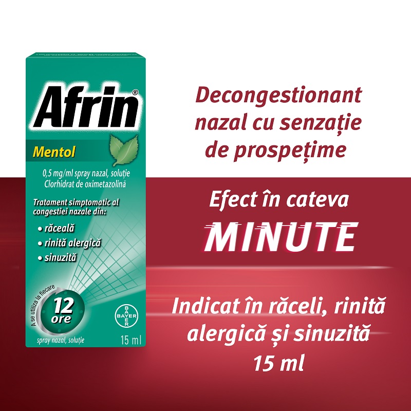 Afrin Mentol spray nazal, soluție, 0,5 mg/ml, 15 ml, Bayer : Farmacia ...