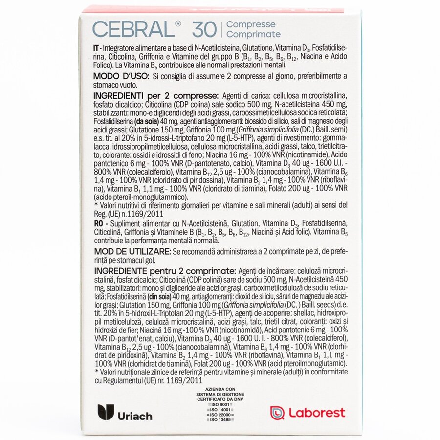 Cebral, 30 comprimate, Laborest Italia : Farmacia Tei online