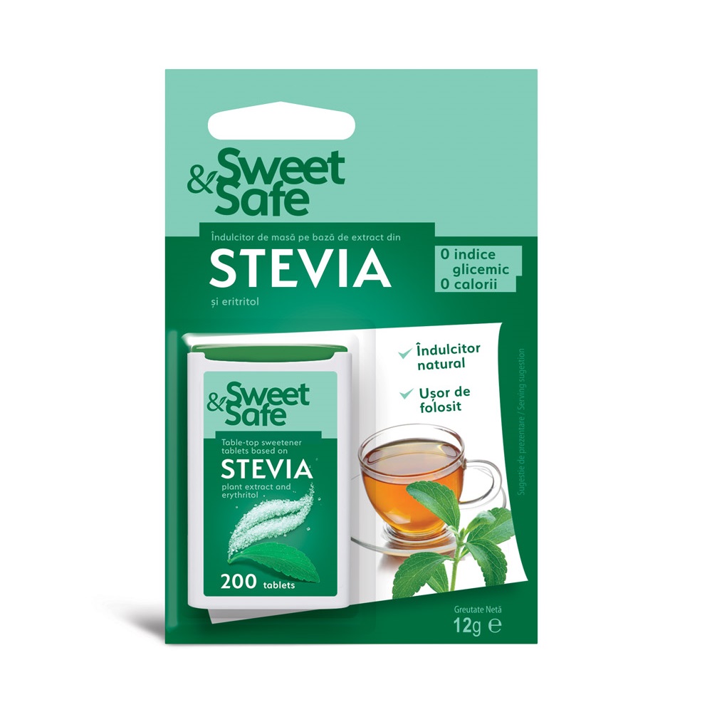 Indulcitor natural din stevia, 200 tablete, Sweet & Safe : Farmacia Tei ...