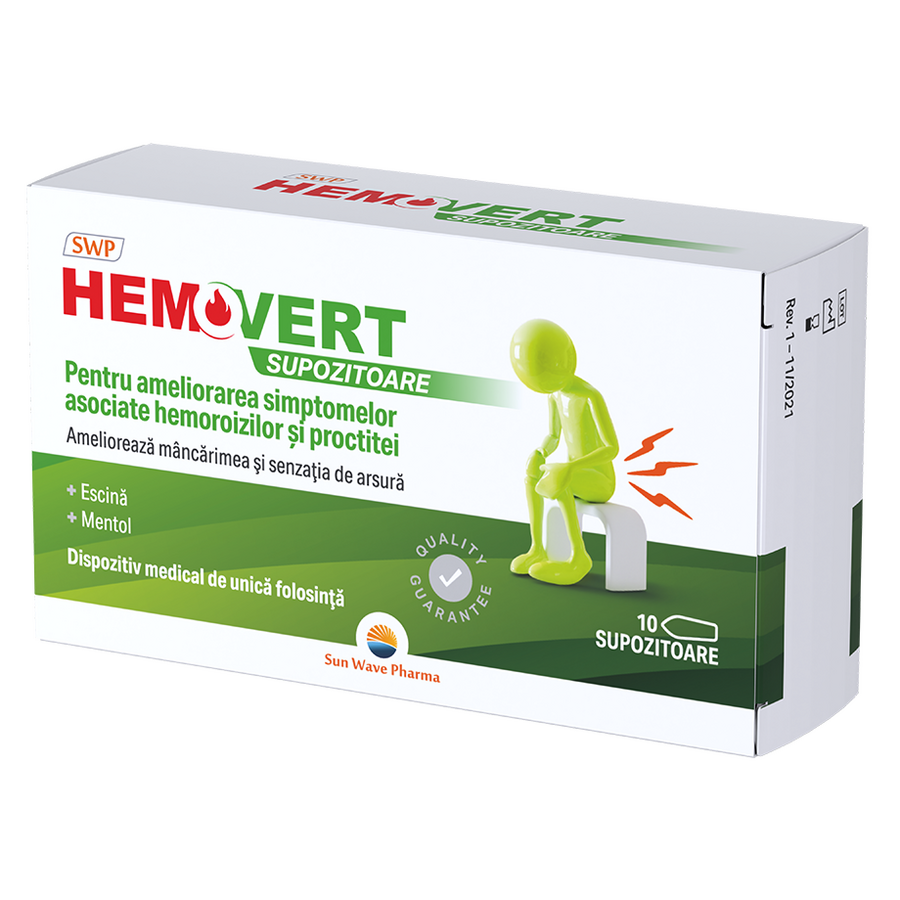 Supozitoare Hemovert, 10 bucati, Sun Wave Pharma : Farmacia Tei online