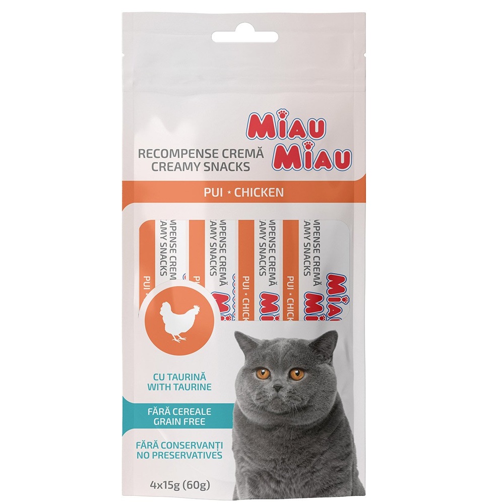 Recompense cu pui pentru pisici Creamy Snacks, 4x15 g, Miau : Farmacia ...