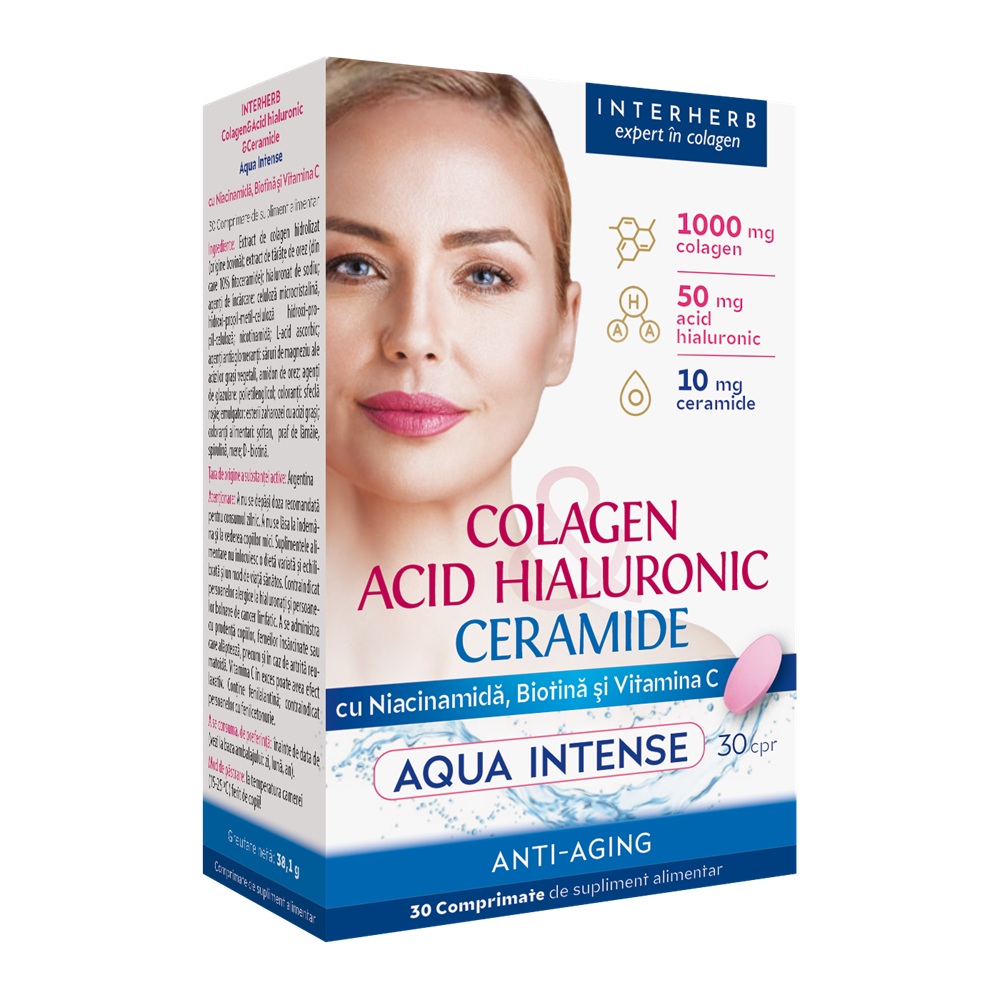 Colagen si Acid Hialuronic Intense, 30 comprimate, Interher : Farmacia ...