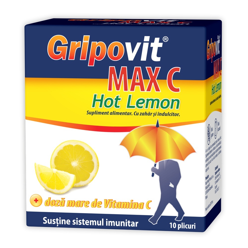 Gripovit Max C Hot Lemon, 10 plicuri, Zdrovit : Farmacia Tei online