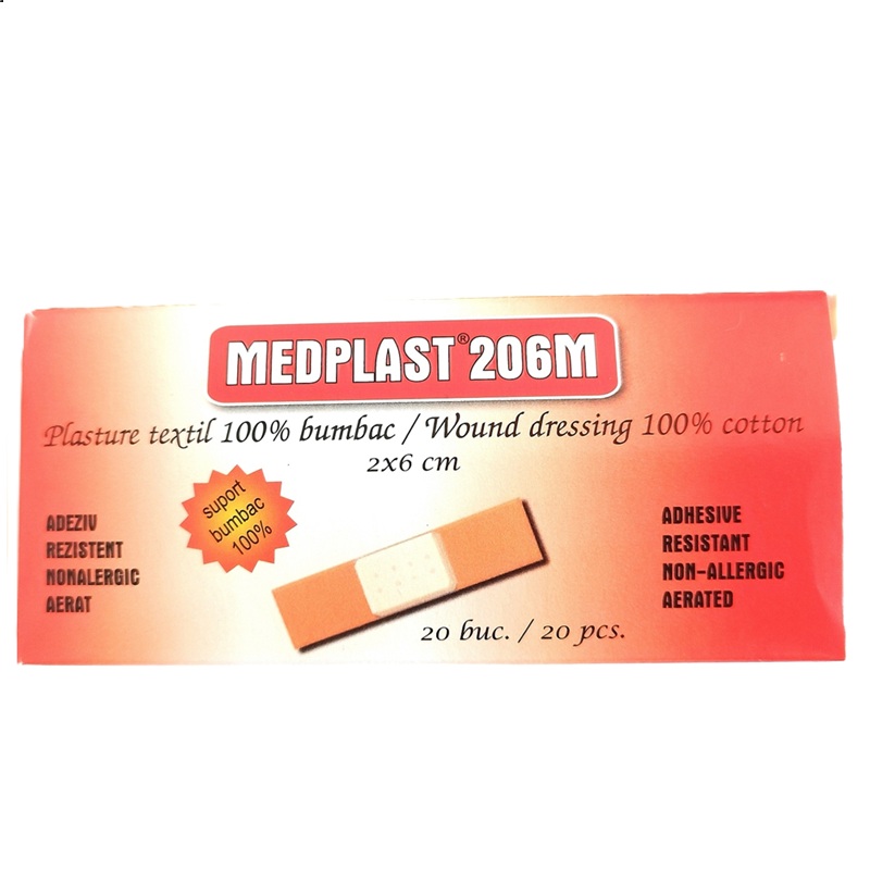 Plasturi 100% bumbac Medplast 206 (2x6cm),, 20 bucati, Mebr : Farmacia ...