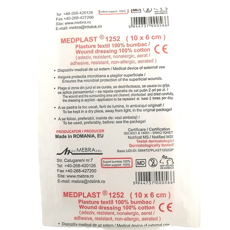 Plasture textil 100% bumbac Medplast 1252 (10x6cm), 1 bucat : Farmacia ...