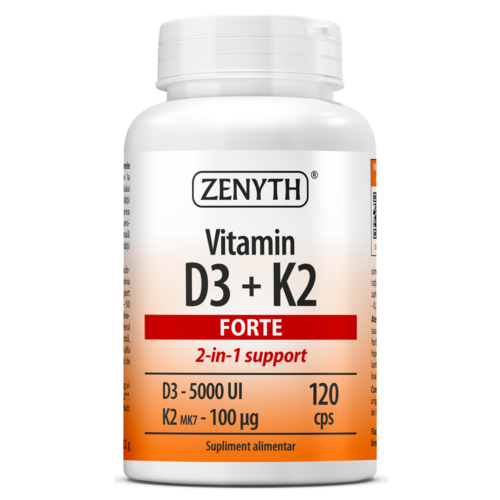 Vitamin D3 + K2 Forte, 120 capsule, Zenyth Pharmaceuticals : Farmacia ...