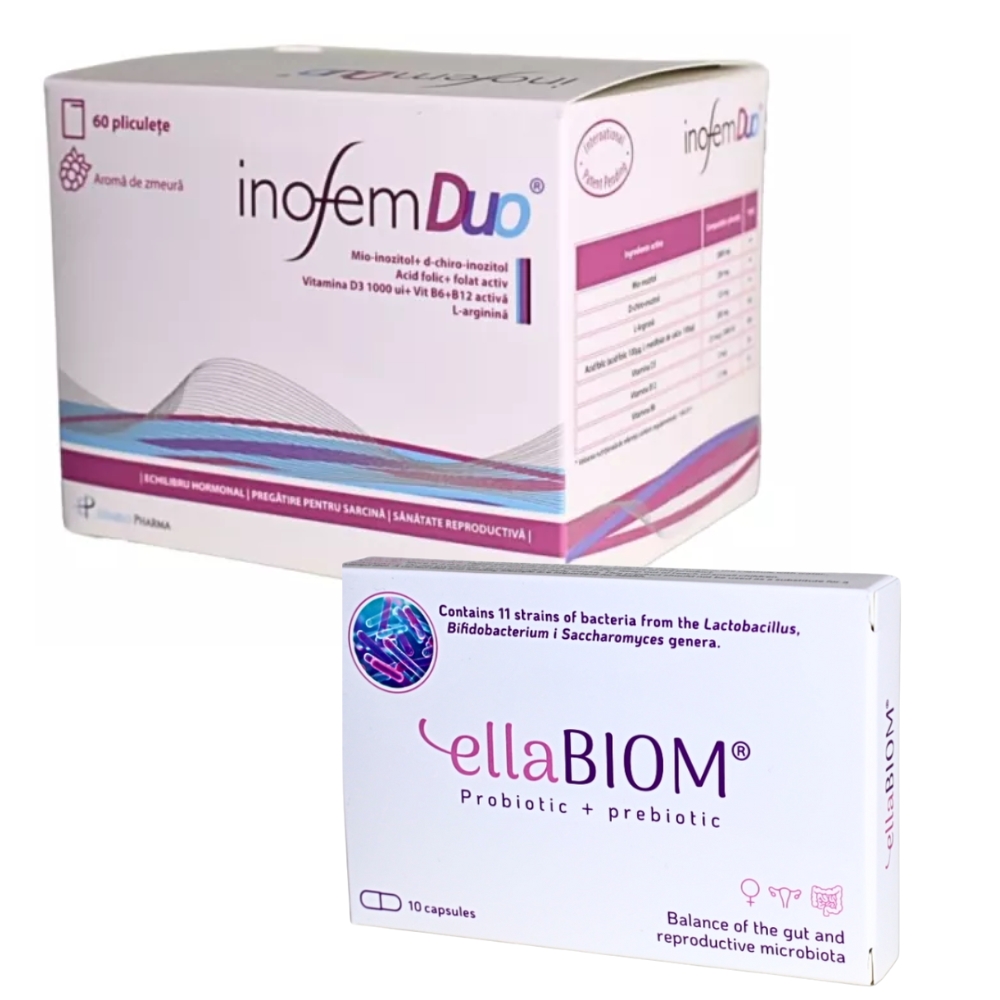Pachet Inofem Duo 60 plicuri + EllaBiom Probiotic + Prebiot : Farmacia ...