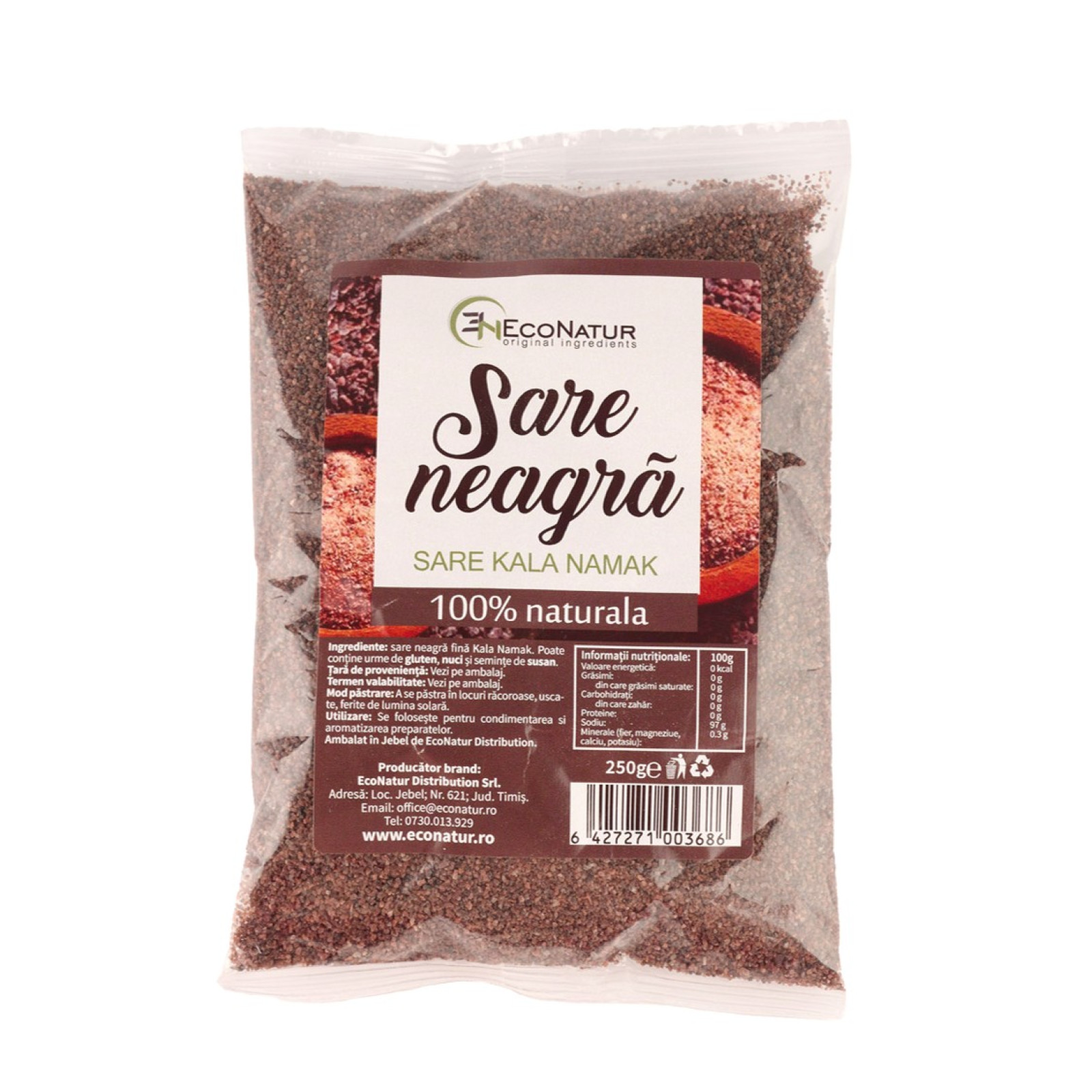 Sare neagra fina Kala Namak, 250 g, EcoNatur : Farmacia Tei online
