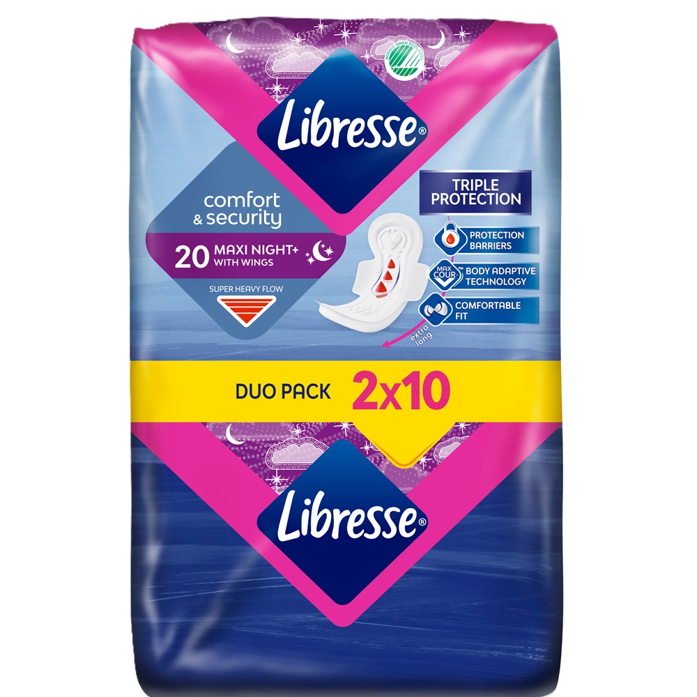 Absorbante Maxi Night Duo, 20 bucati, Libresse : Farmacia Tei online