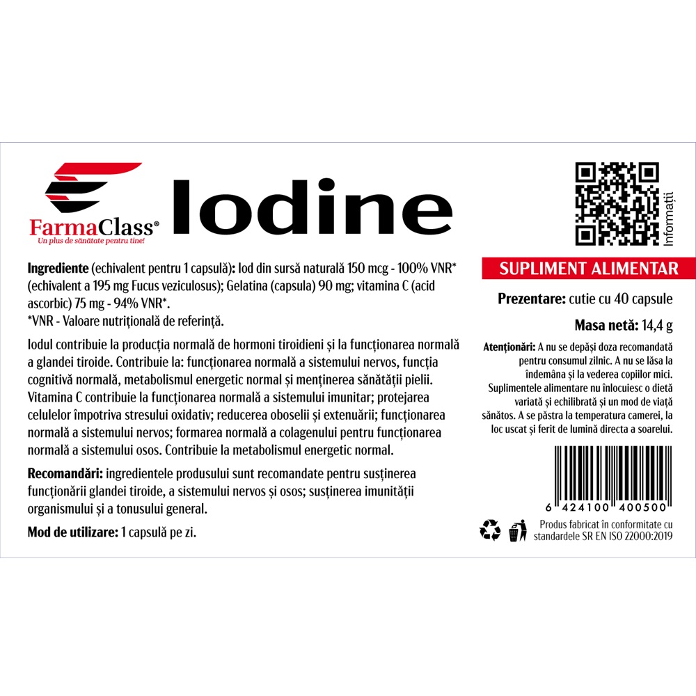 Iodine, 40 capsule, Farma Class : Farmacia Tei online
