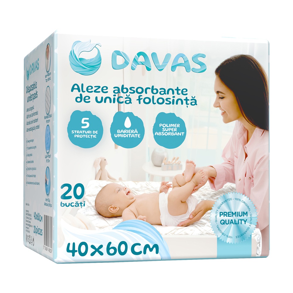 Aleze absorbante, 40x60 cm, 20 bucati, Davas : Farmacia Tei online