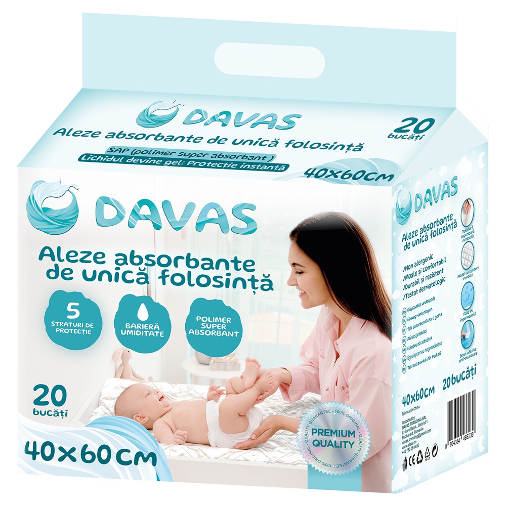 Aleze absorbante, 40x60 cm, 20 bucati, Davas : Farmacia Tei online