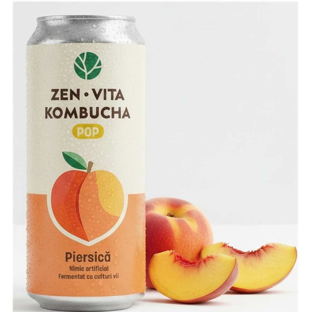 Bautura fermentata din ceai cu piersica Kombucha Pop, 330 m : Farmacia ...