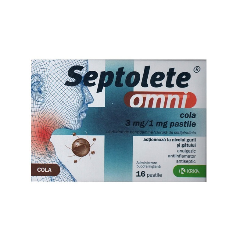 Septolete omni eucalipt, 3 mg/1 mg, 16 pastile, Krka : Farmacia Tei online