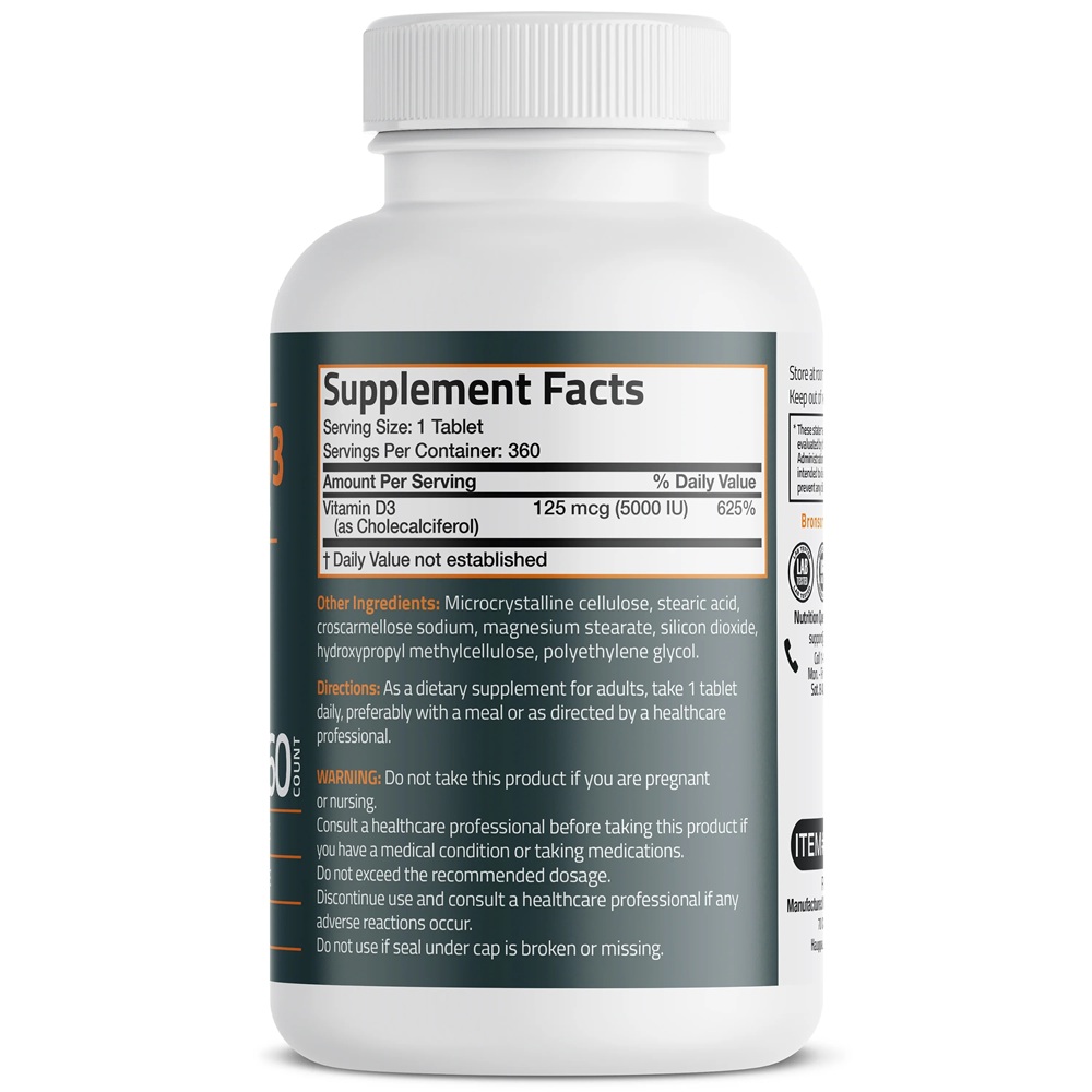Vitamina D3 5000 UI, 125 mcg, 360 tablete, Bronson Laborato : Farmacia ...