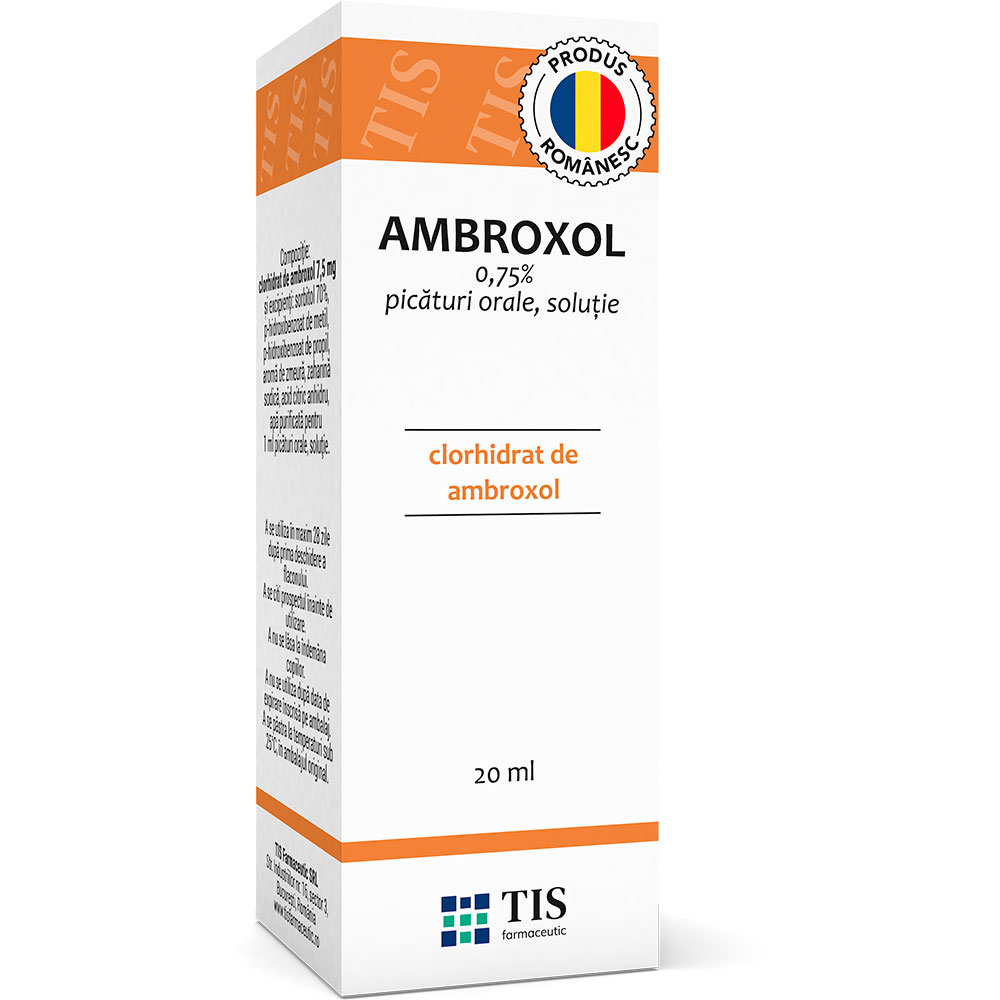 Ambroxol 0.75%, 0,75% picături orale soluție, 20 ml, Tis : Farmacia Tei ...