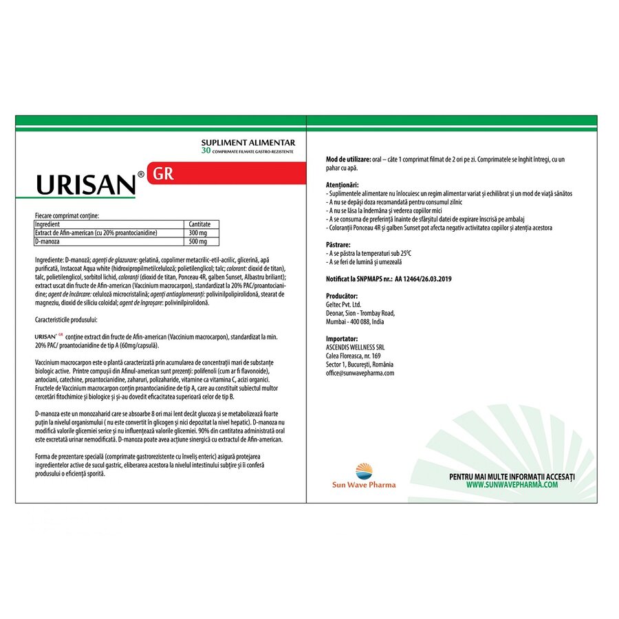 Urisan GR, 30 comprimate, Sun Wave Pharma : Farmacia Tei online