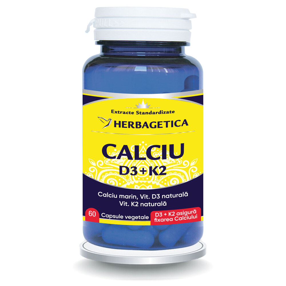 Calciu + D3 + K2, 60 capsule, Herbagetica : Farmacia Tei online
