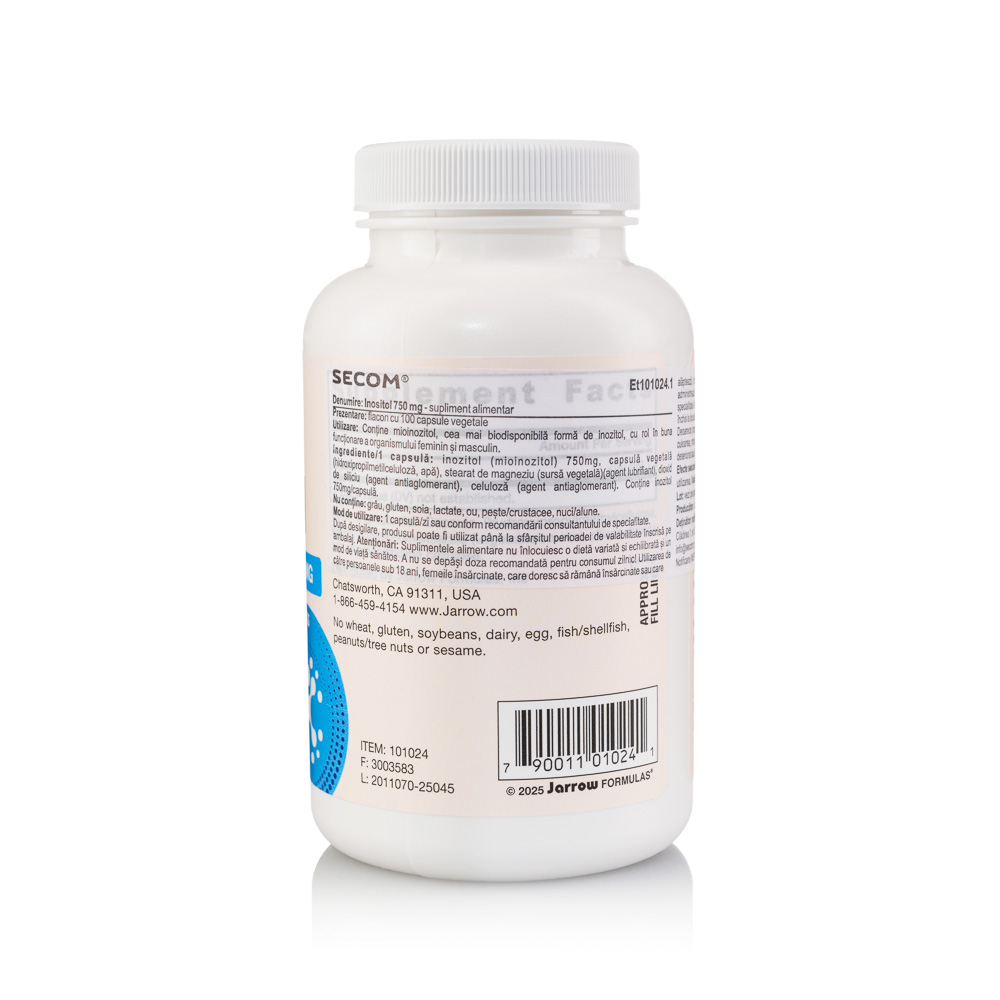 Inositol Jarrow Formulas, 750 mg, 100 capsule vegetale, Sec : Farmacia ...