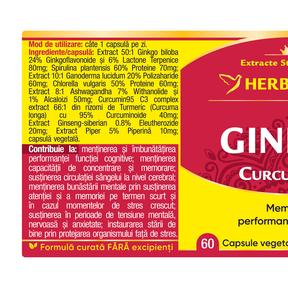 Ginkgo Curcumin 95, 60 capsule, Herbagetica : Farmacia Tei online