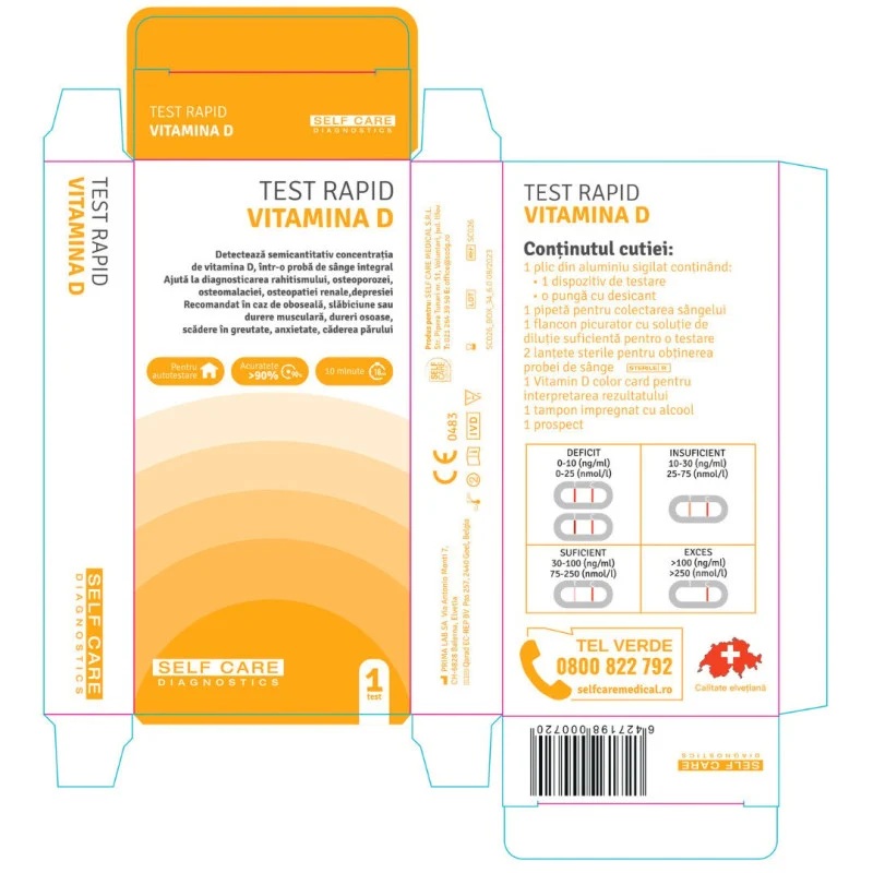 Test rapid pentru Vitamina D, 1 bucata, Veda Lab : Farmacia Tei online