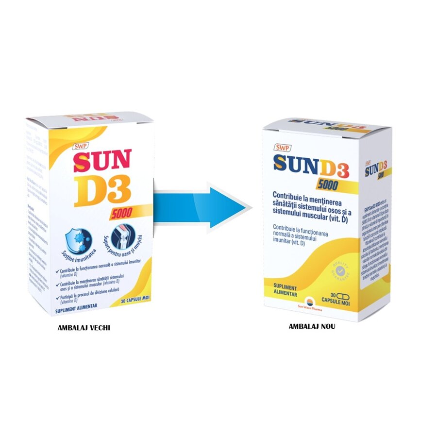 Sun D3, 5000 UI, 30 capsule, Sun Wave Pharma : Farmacia Tei online