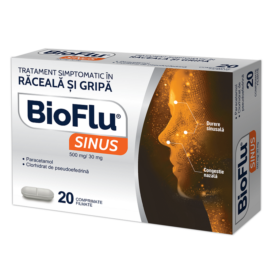 Bioflu Sinus, 500 mg/30 mg, 20 comprimate filmate, Biofarm : Farmacia ...