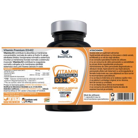 Vitamina D3 + K2 Premium MGCaps®, 60 capsule, Boost4Life : Farmacia Tei ...